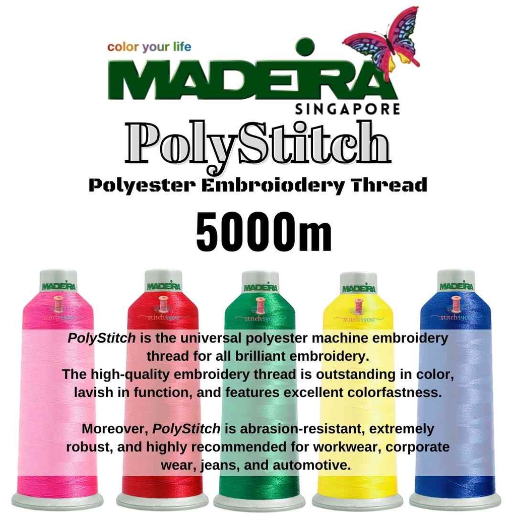 𝟱𝟬𝟬𝟬𝗺, Madeira Industrial PolyStitch Embroidery Thread. White/Pink ...