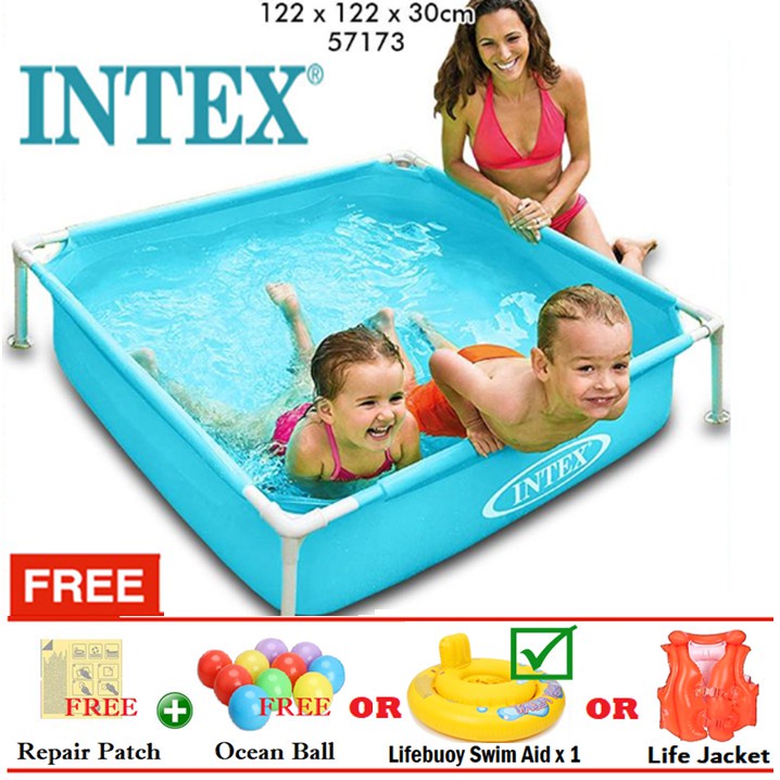 57173 INTEX Inflatable Swimming Pool Steel Frame PVC Basin KOLAM KANAK | Shopee Singapore