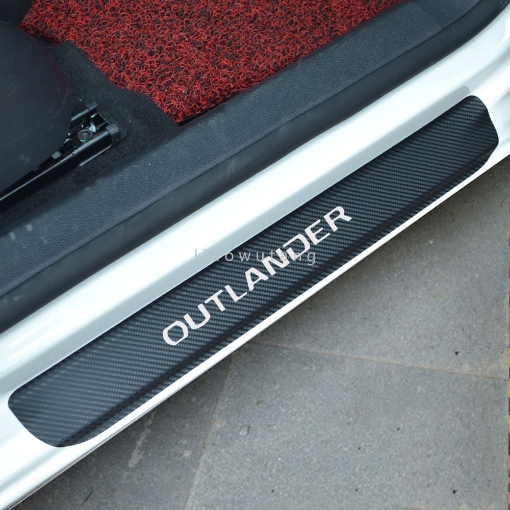 Carbon Fiber Vinyl Sticker Car Door Sill Protector Scuff Plate For Mitsubishi OUTLANDER Car Accessories