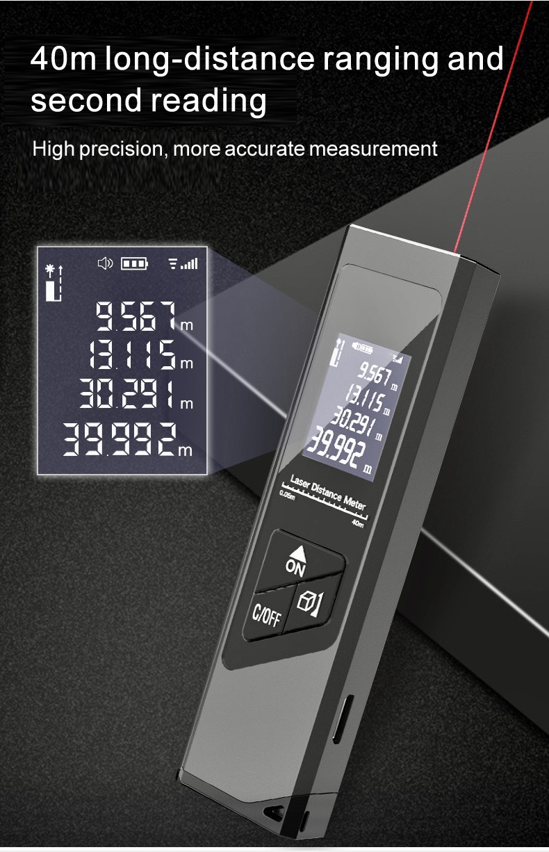 SMARTECK Laser Distance Meter Digital 40M Rangefinder Measure Tape ...