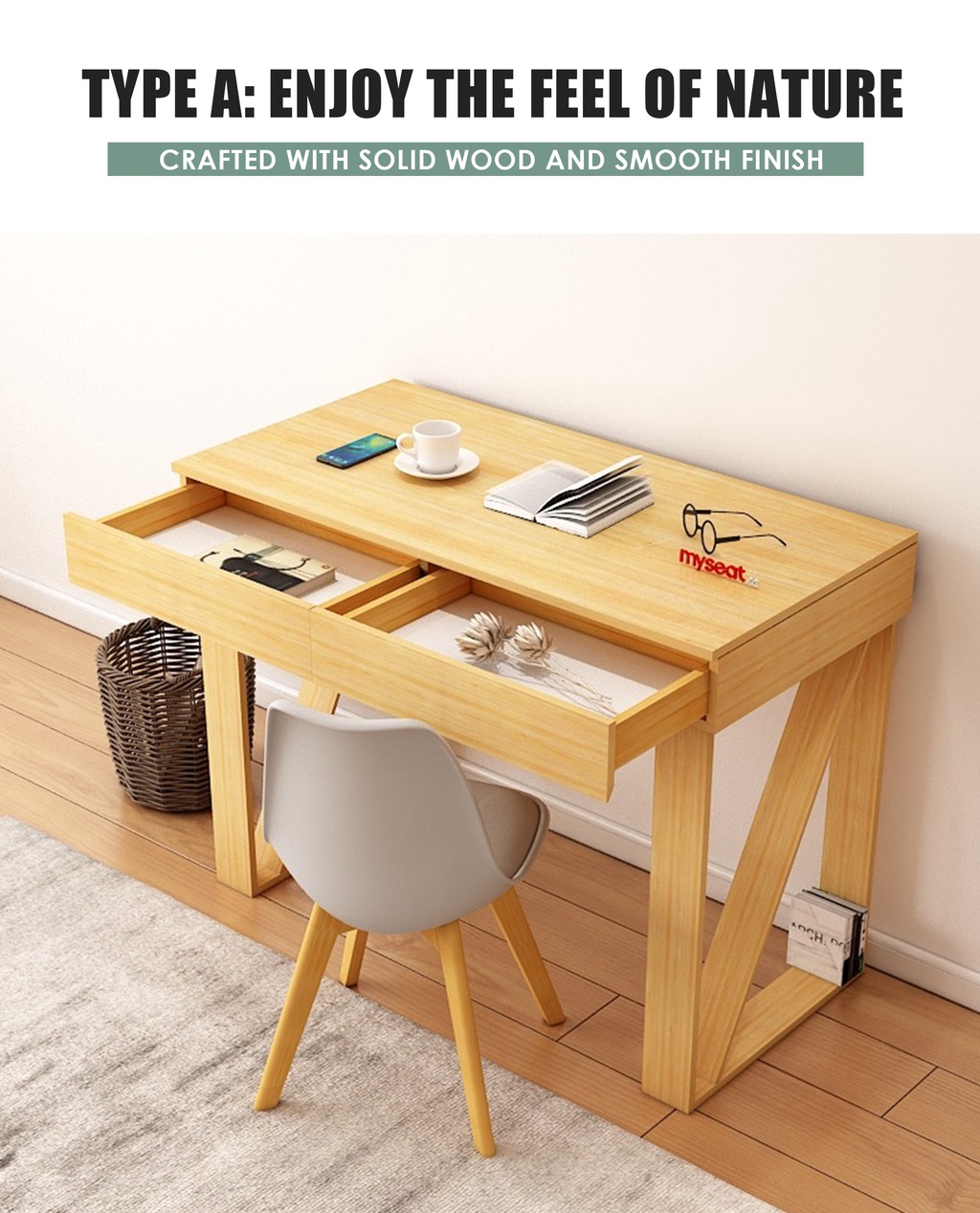 MYSEAT.sg CORBIN Solid Wood Study Table | Shopee Singapore