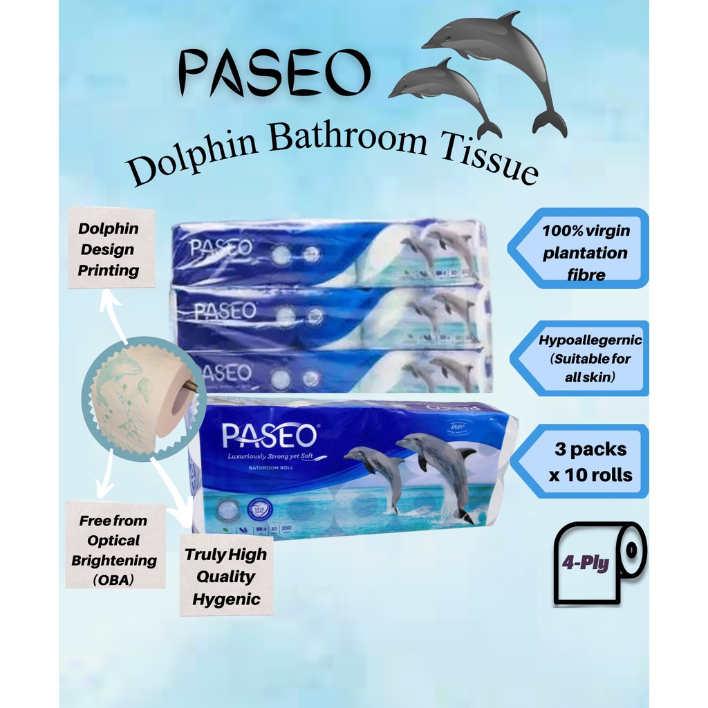 [Bundle of 3] Paseo Dolphin Bathroom Tissue 4 PLY | Shopee Singapore