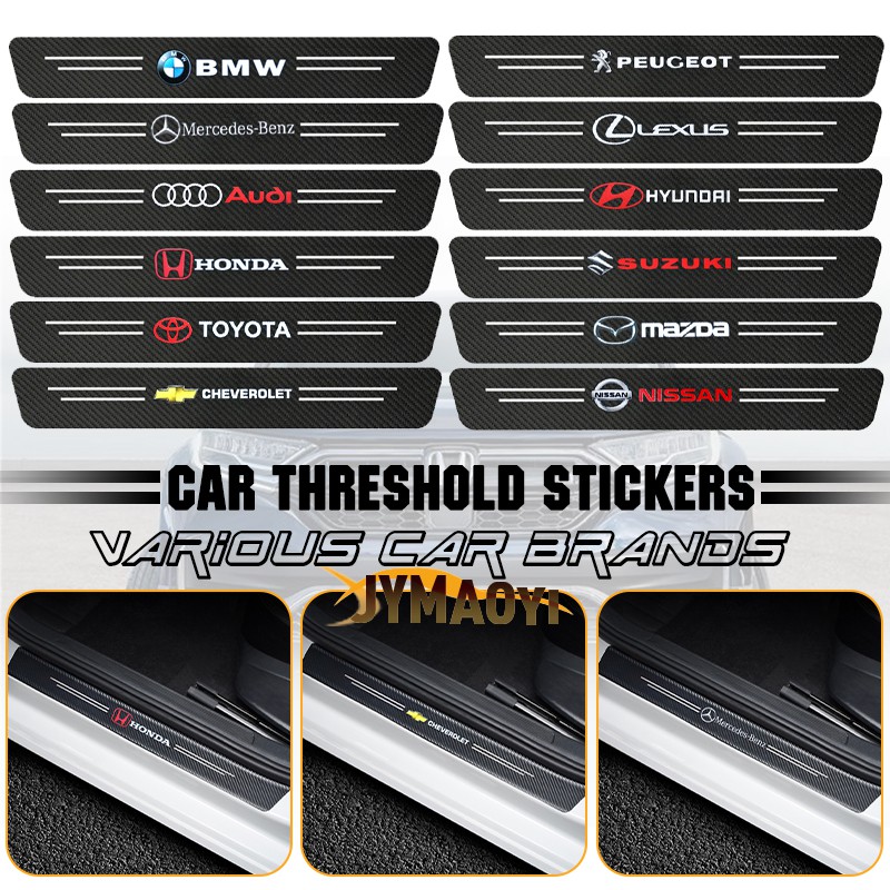 4pcs Car Door Threshold Side Step Sticker Anti-Stop Carbon Fiber ...