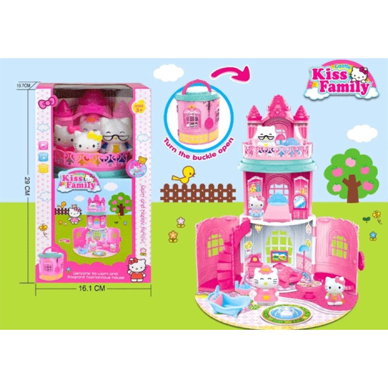 Kitty Cat/Hello Cat 3 Layer Doll House Castle with 4 Dolls Pretend Play ...