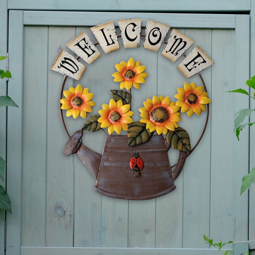[herebuy] Sunflower Welcome Sign Retro Metal For Front Door Hanging ...