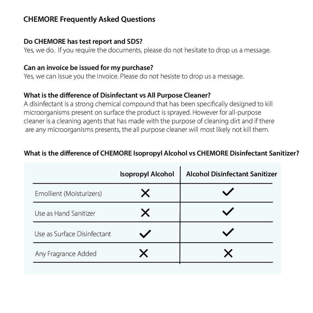 CHEMORE Isopropyl Alcohol (IPA) 500ml / 5L | Shopee Singapore