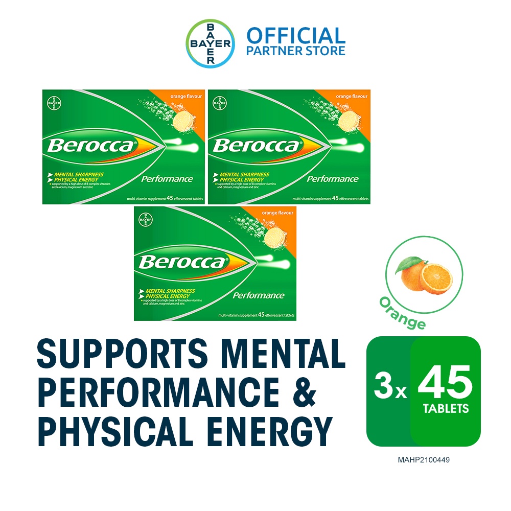 [Bundle of 3] Berocca Orange Energy Vitamin Effervescent 45 Tablets Exp ...