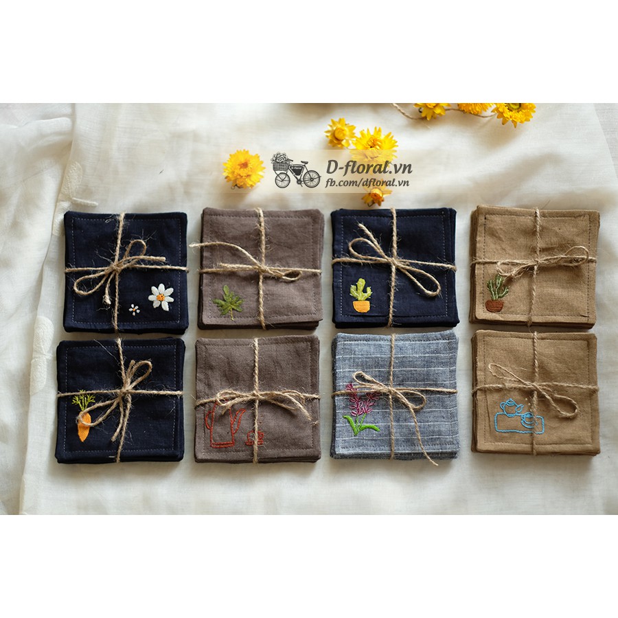 Hand-embroidered linen coaster Set (many patterns) | Shopee Singapore
