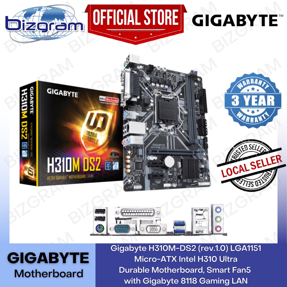 Gigabyte H310M-DS2 (rev.1.0)1151 Micro-ATX Intel H310 Ultra Durable Motherboard with Gigabyte ...