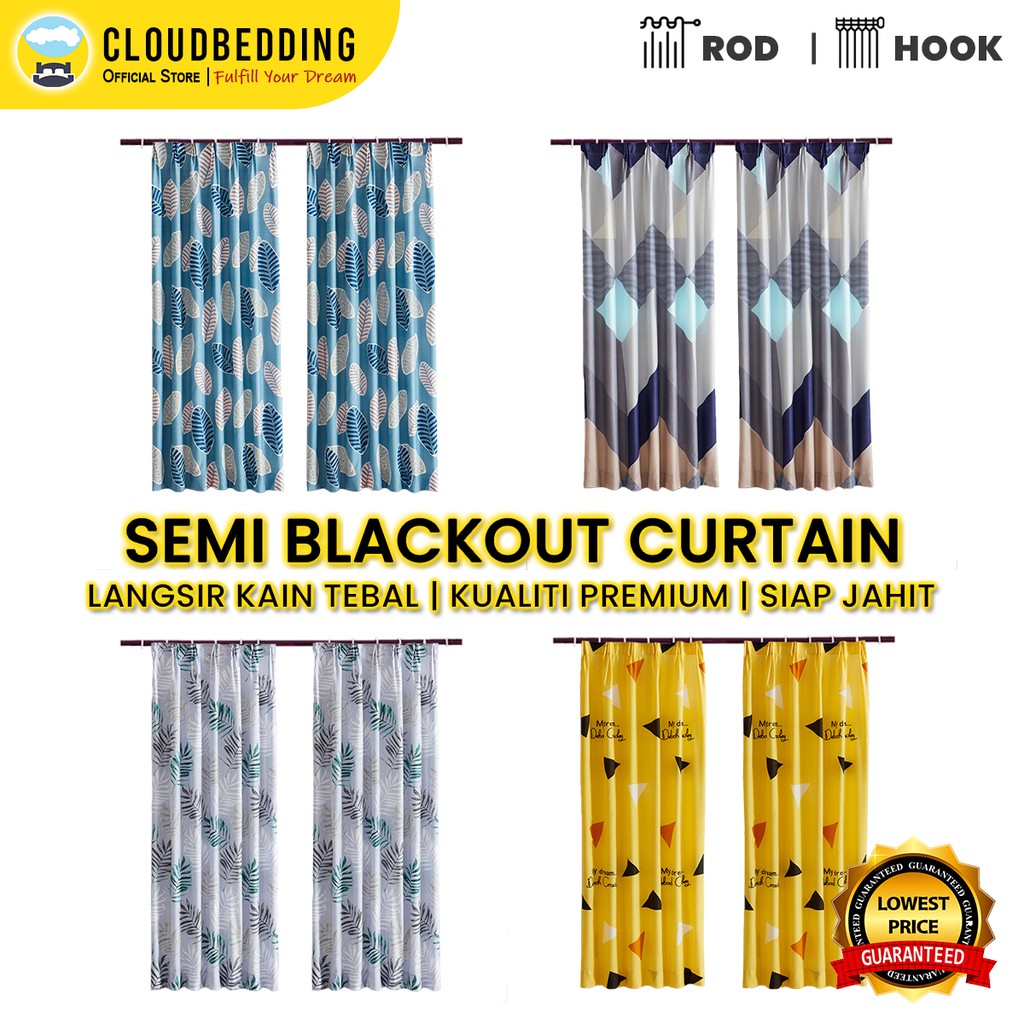 Premium Hook Type Modern Langsir Curtain Semi Blackout Langsir Pintu ...