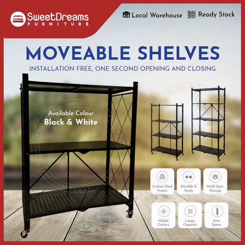 Multi Purpose 3 Tier / 4 Tier Foldable Store Metal Moveable Shelf Home ...