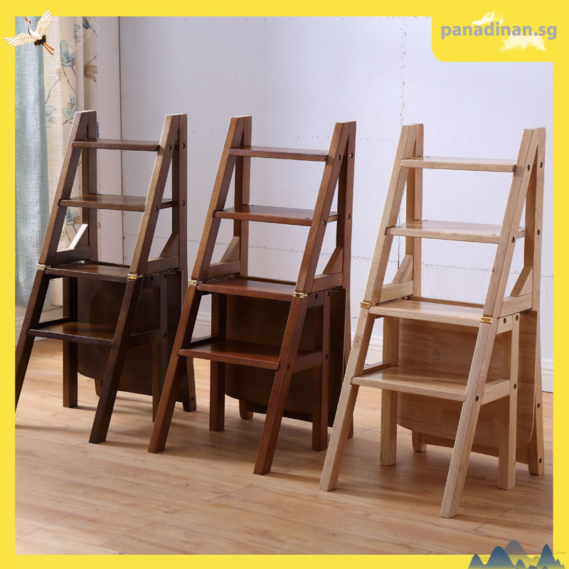Household Ladder Solid Wood Multi-functional Four Step Ladder Climbing ...