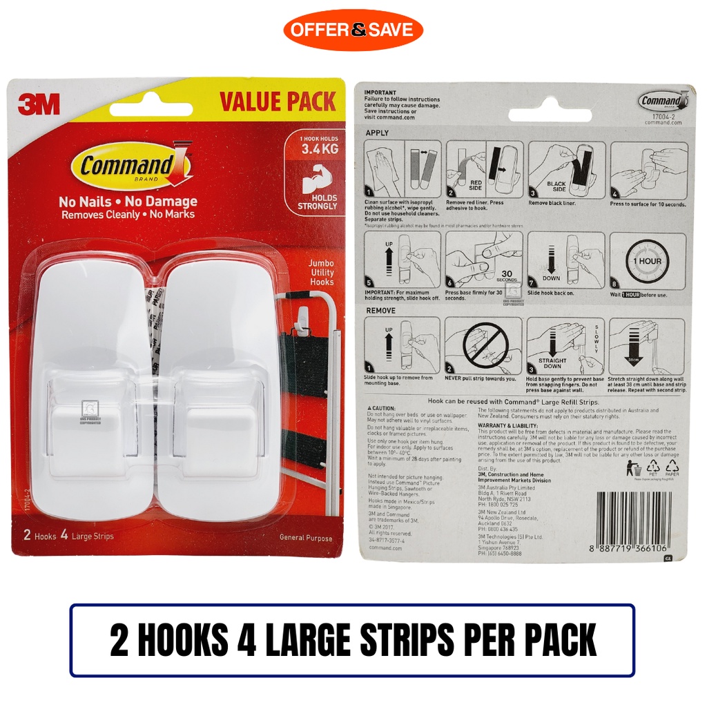 [Local Set] 3M Command General Purpose Hooks Ceiling Hooks Clothes Hook ...