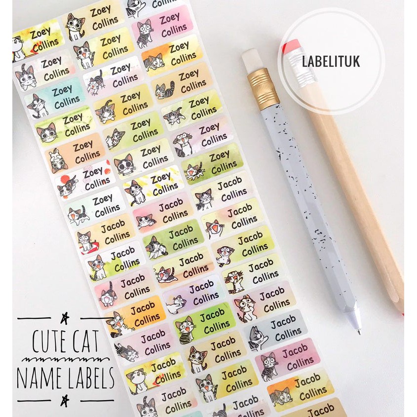 60pcs Custom Cat name label, dishwasher safe, waterproof label, Cat ...