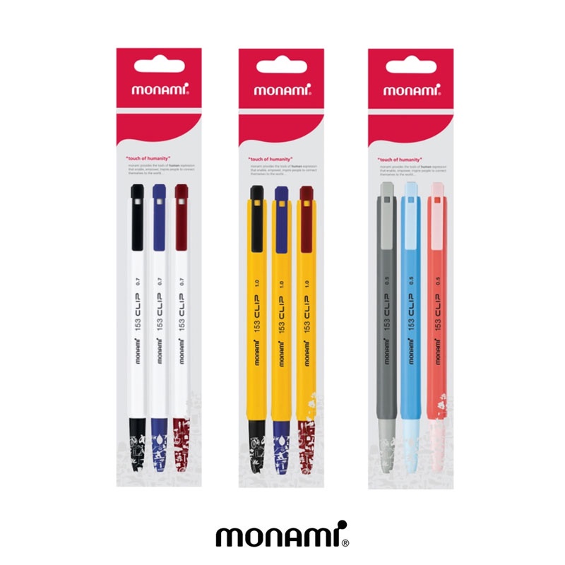 Monami Ballpoint Pen Model 153 Clip Pack 3 Assorted Colors | Shopee ...