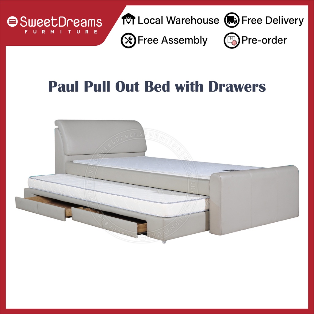 Paul Pull Out Bed + 2 Drawers | Bedframe + Mattress | Bedset Package ...