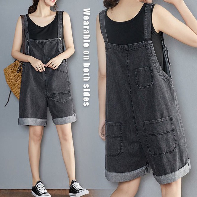Women's Wide-leg denim overalls Summer loose age-reducing big pocket ...