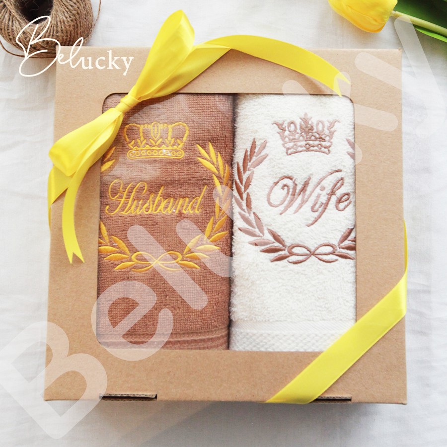 Towel Couple Hampers Ready Embroidery Couple Gift Set Box Wedding Gift ...