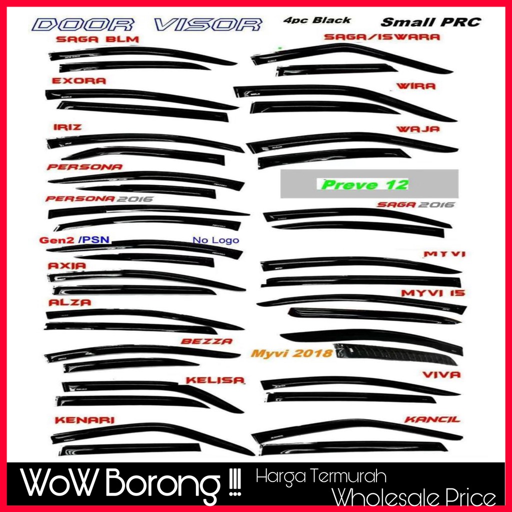 Door Visor (Small ) More Car Model Myvi, Axia, Alza, Viva, Aruz, Bezza ...