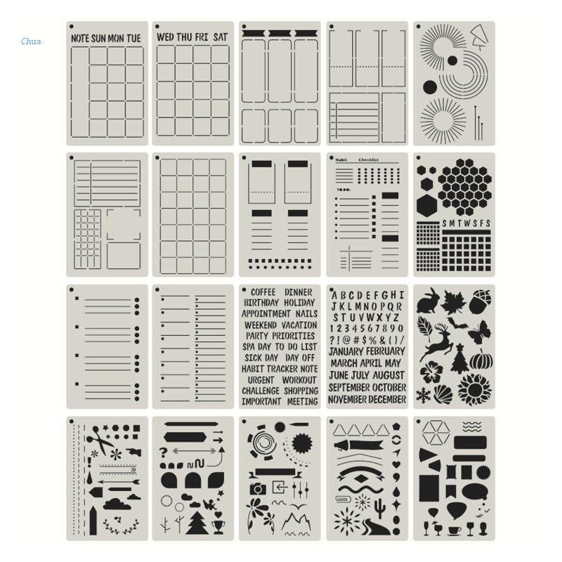 Chua 20 Pcs Journal Templates Scrapbooking Stencil for DIY A5 Journal ...