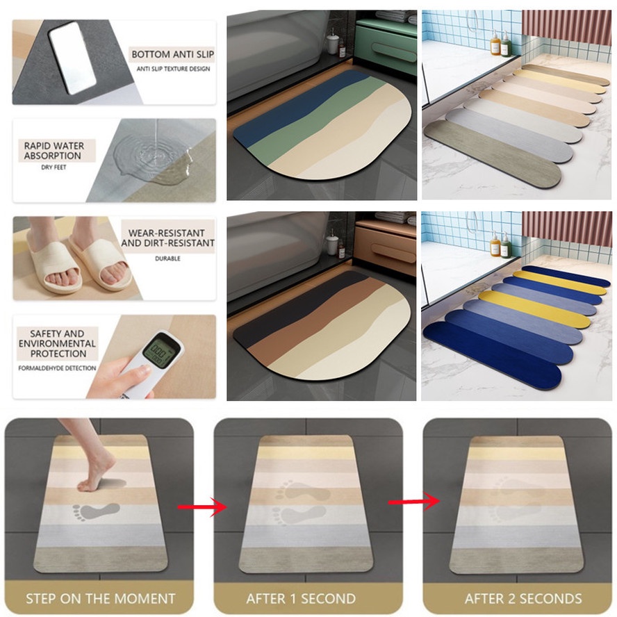 【IN Stock】Soft Diatomite Absorbent Floor Mat Creative Ice Cream Stick ...