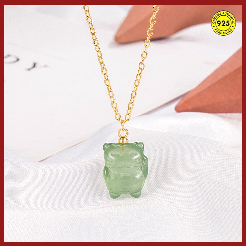 18K Gold Hetian Jade Lucky Cat Necklace | Shopee Singapore
