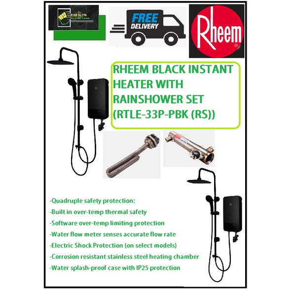 RHEEM BLACK INSTANT HEATER WITH RAINSHOWER AND HANDSHOWER ( RTLE-33P ...