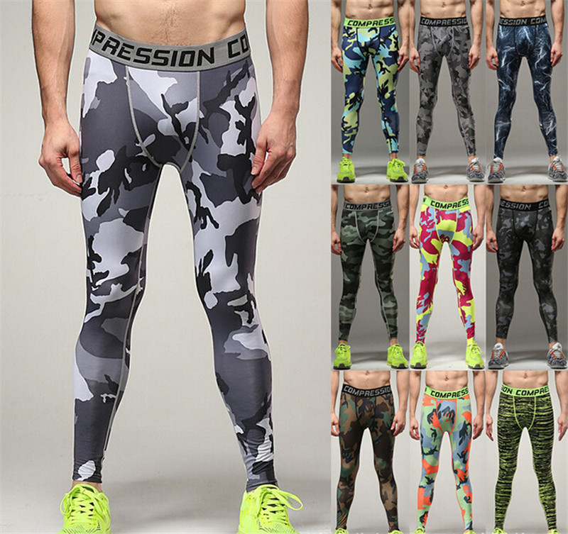 Camouflage tights men's sports Pro compression pants basketball bottom ...