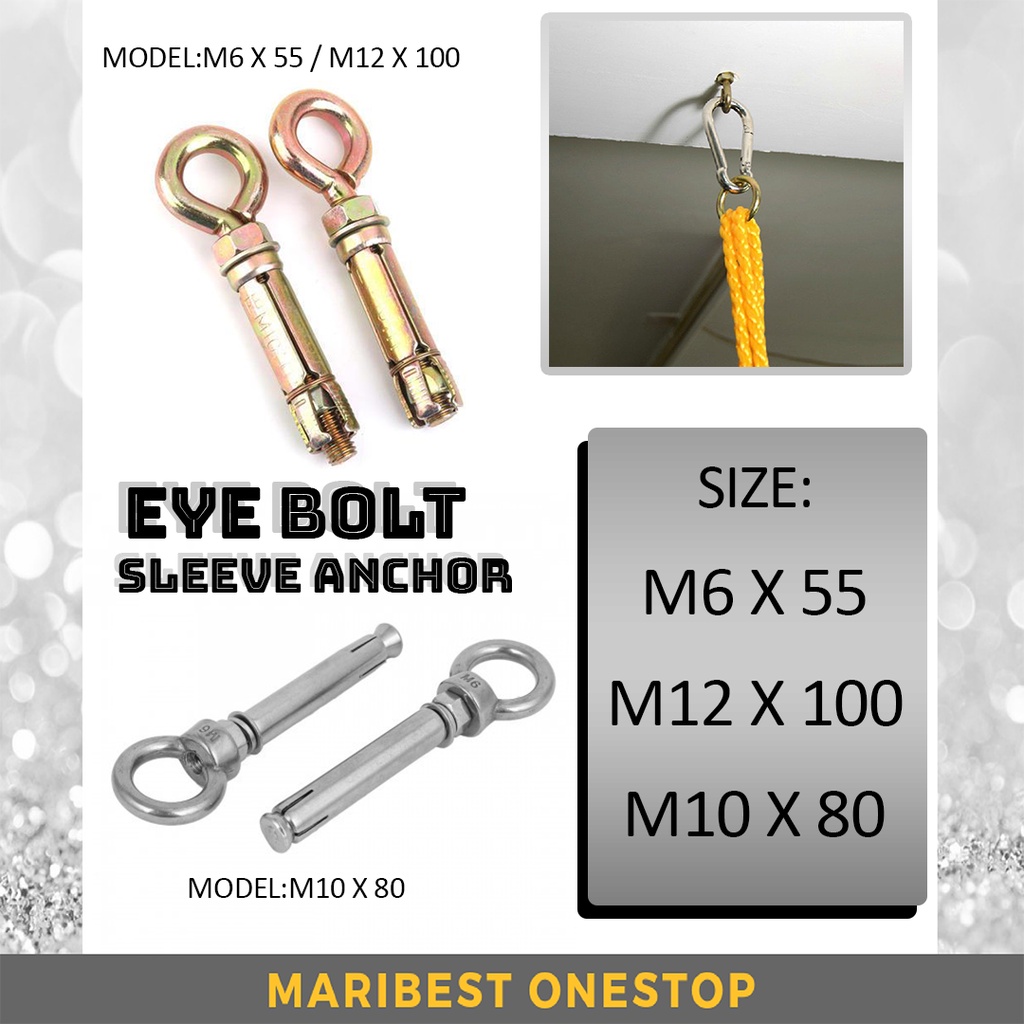 1PC M12X100 / M10X80 / M6X55 EYE BOLT SLEEVE ANCHOR Sheep Eye Pull ...