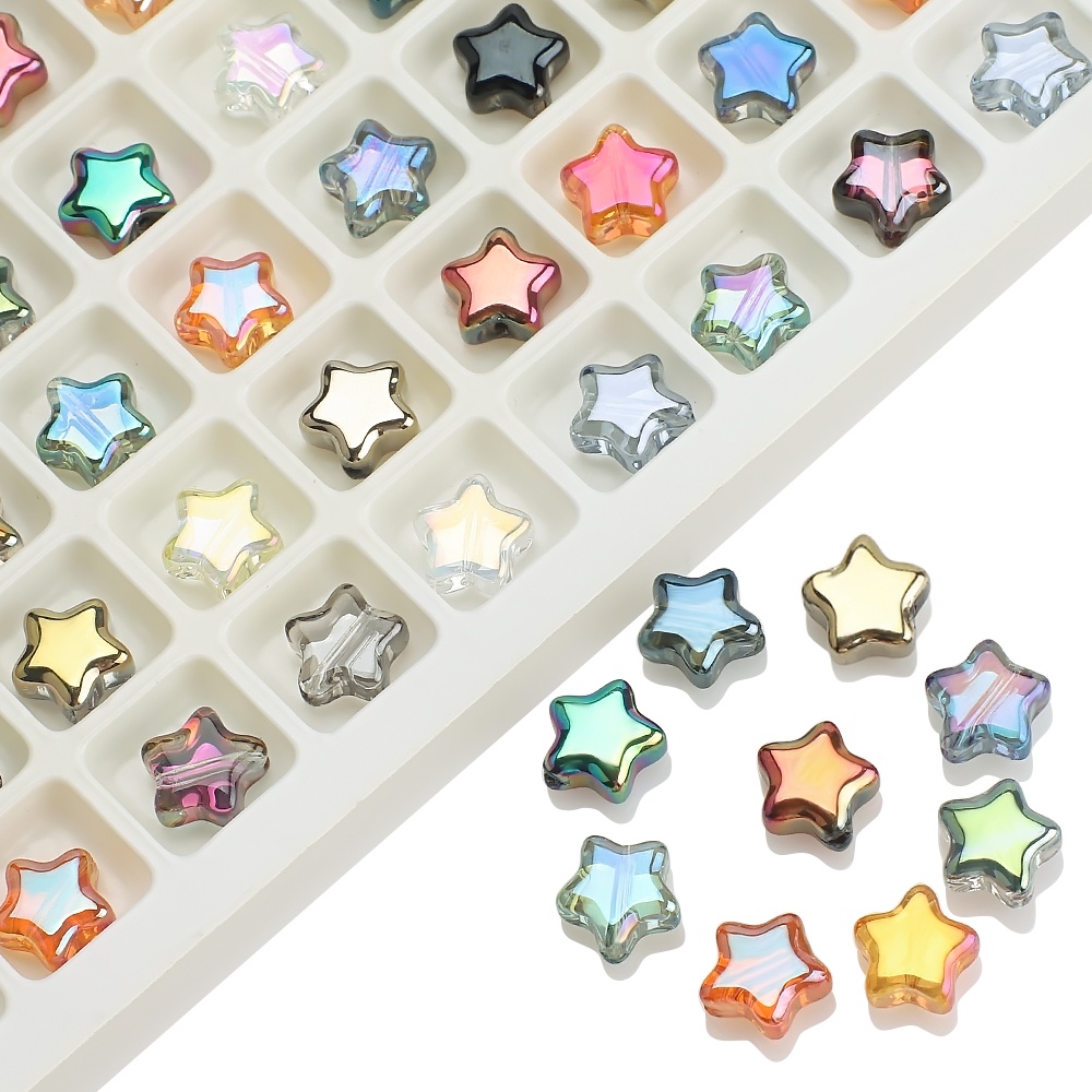 ZhuBI 8mm 100pcs Five-pointed Star Glass Bead Plated Glossy Crystal ...