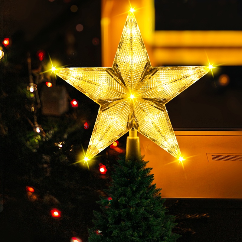 Beautiful Lighted Star Xmas Tree Top Light Decorations Pentagram Grid ...