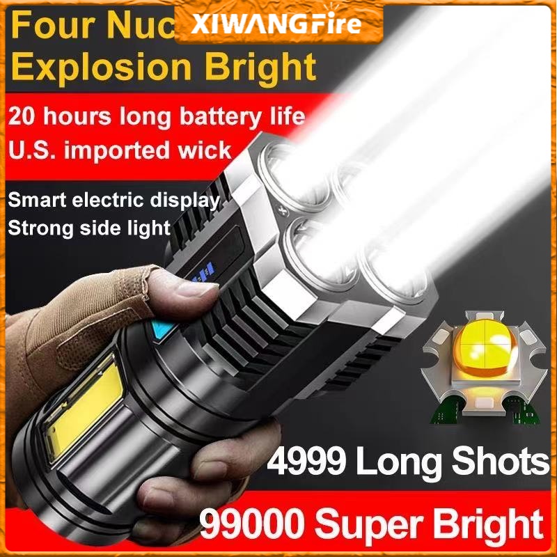 XIWANGFIRE 4-Core Super Bright Flashlight Rechargeable Multi-Function ...