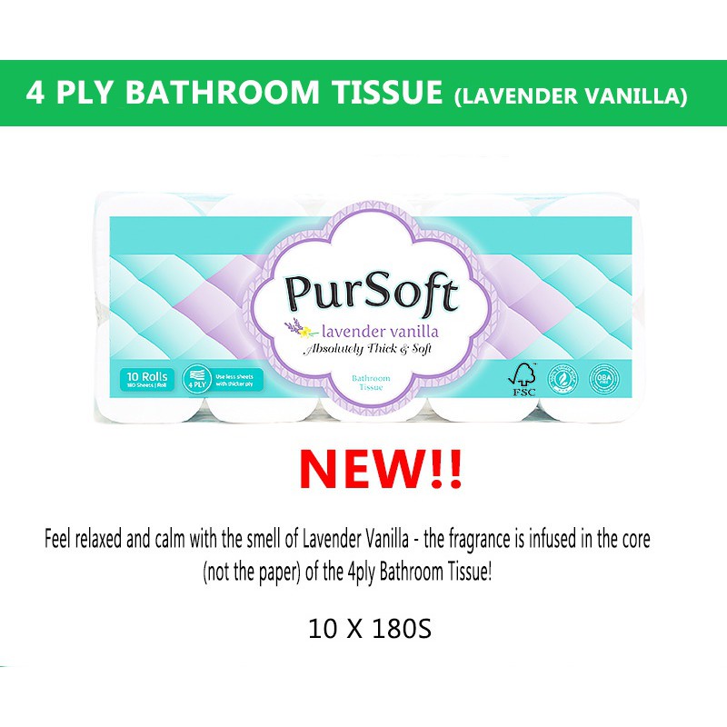 PurSoft Lavender Vanilla Scented 4-Ply Bathroom Tissue Toilet Roll - 30 ...