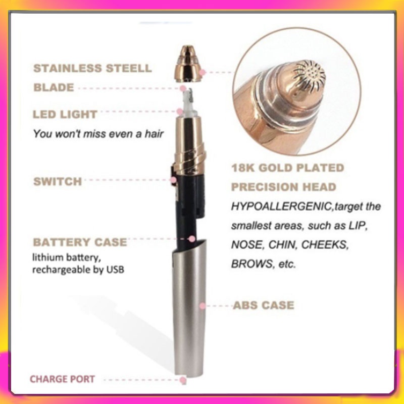 Electric Eyebrow Trimmer Usb Rechargeable Painless Epilator Eyebrow ...