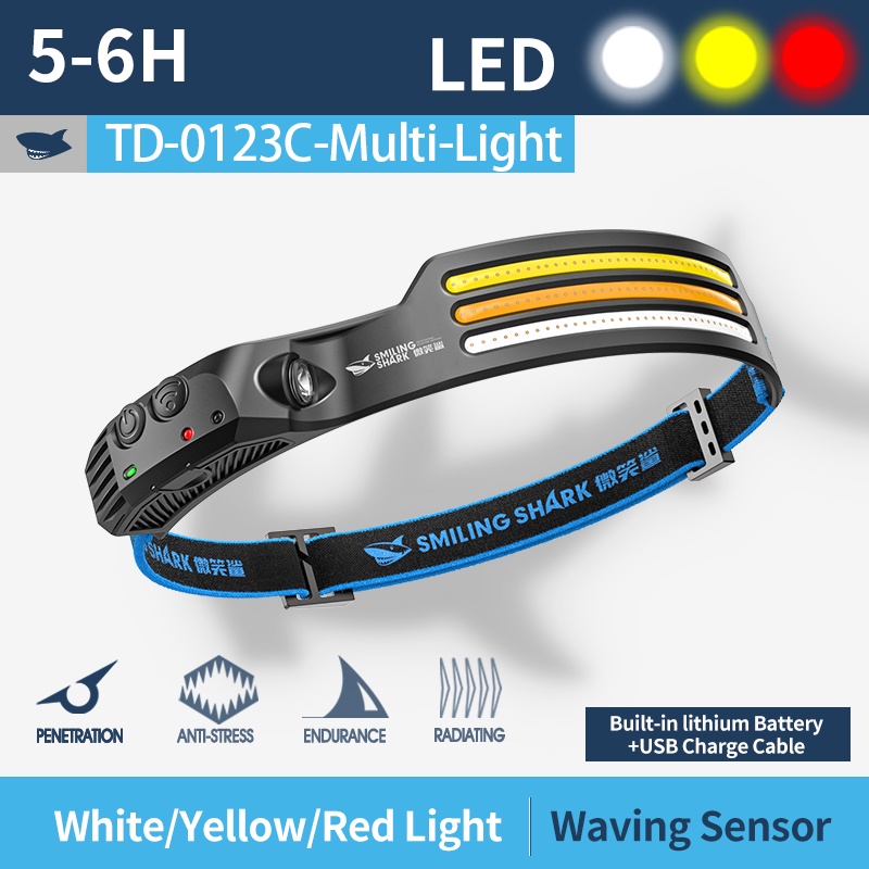 Smiling Shark TD-0123 Rechargeable Headlight COB Headlamp Work Light ...
