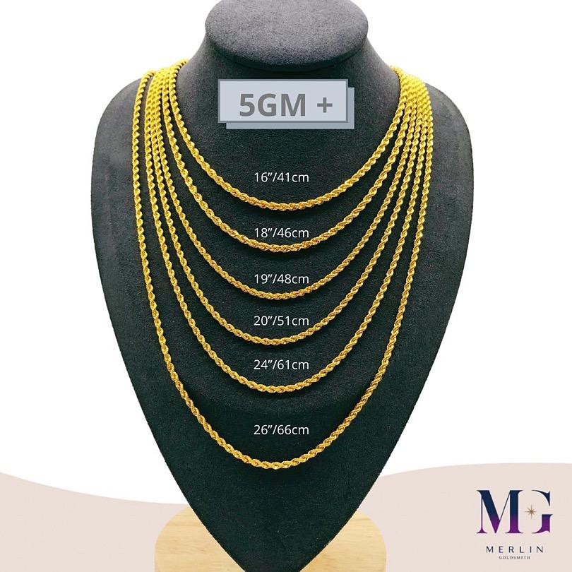 Merlin Goldsmith 22K 916 Gold Hollow Rope Chain HRC-5gm+ 16” 18" 24” 26 ...