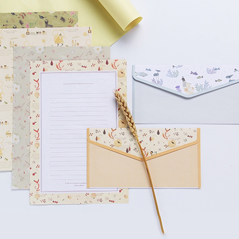 9 Pcs Japanese Simple Mixed-Pattern Letter Paper Envelope Set Retro DIY ...