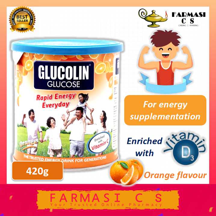 Glucolin Glucose 420g ( ORANGE flavour ) EXP:03/2026 [ With Vitamin C ...