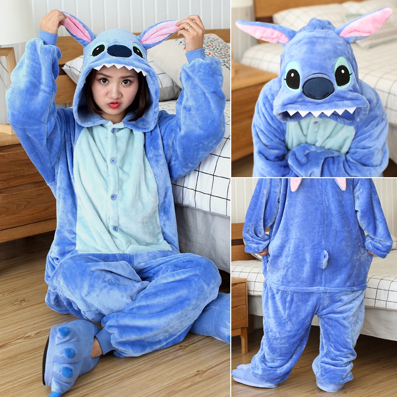 Winter Adults Animal Stitch Onesies Women Men Pajamas Suit Onepiece ...