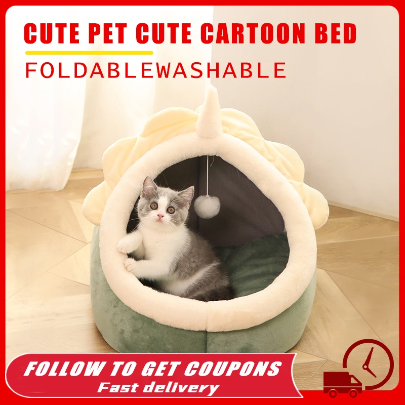 Cartoon Pet Bed Indoor Cute Semi-closed Cat Bed Washable Puppy cat ...