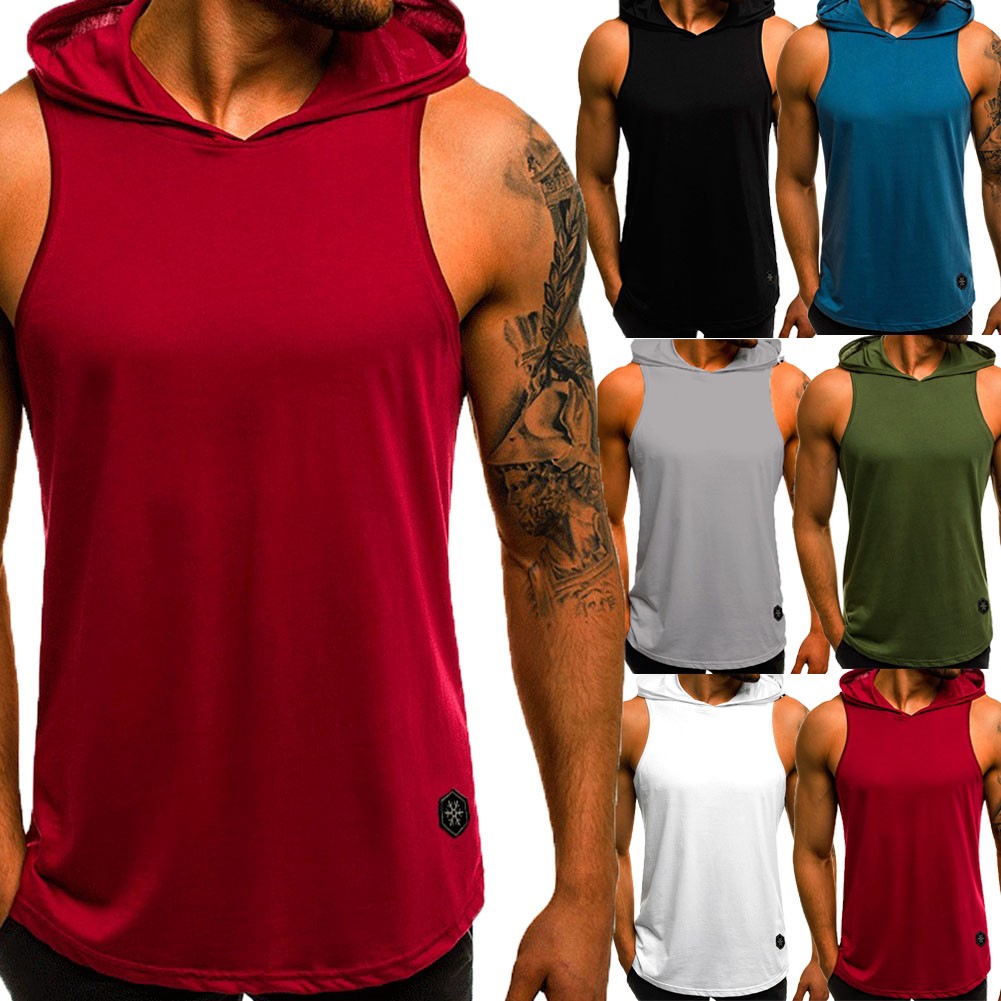 Mens Muscle Hoodie Bodybuilding Gym Workout Sleeveless Hooded | Shopee ...