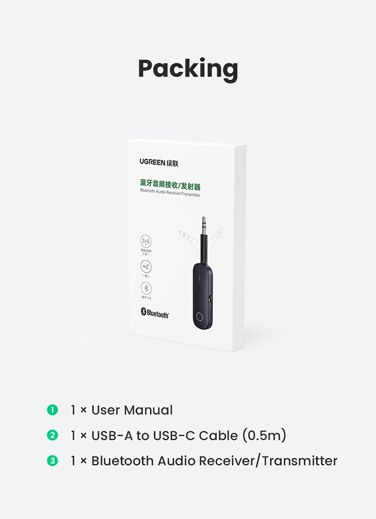 UGREEN 2-in-1 Bluetooth Transmitter Receiver Bluetooth 5.0 Wireless 3 ...