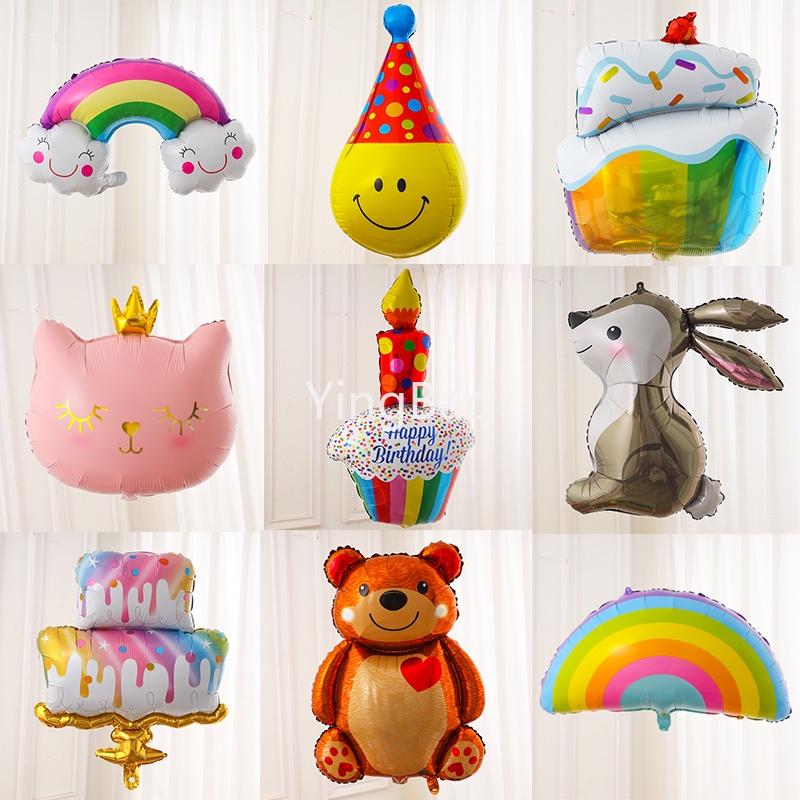ins Bear Rabbit Cat smiley face Balloons Cloud Rainbow balloon Birthday ...