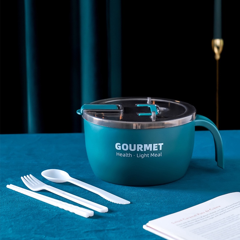 Classic 304 Stainless Steel Instant Noodle Bowl with Lid Handle Lunch Box Rice Bowl Dinnerware ...