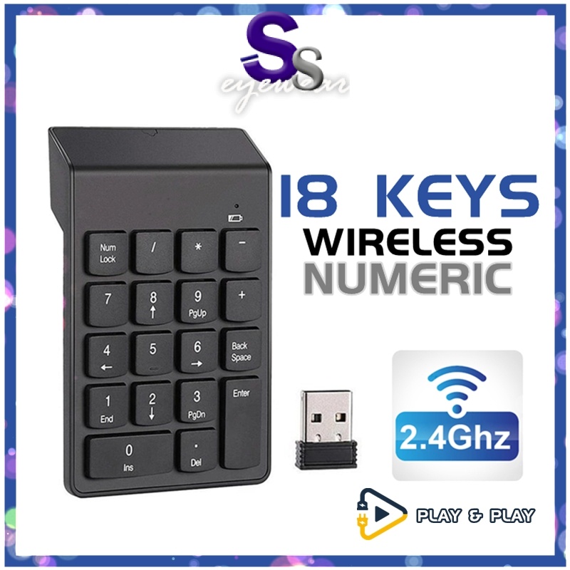 18 Keys Wireless Number Pad Keyboard With 2.4G USB Receiver Numeric ...