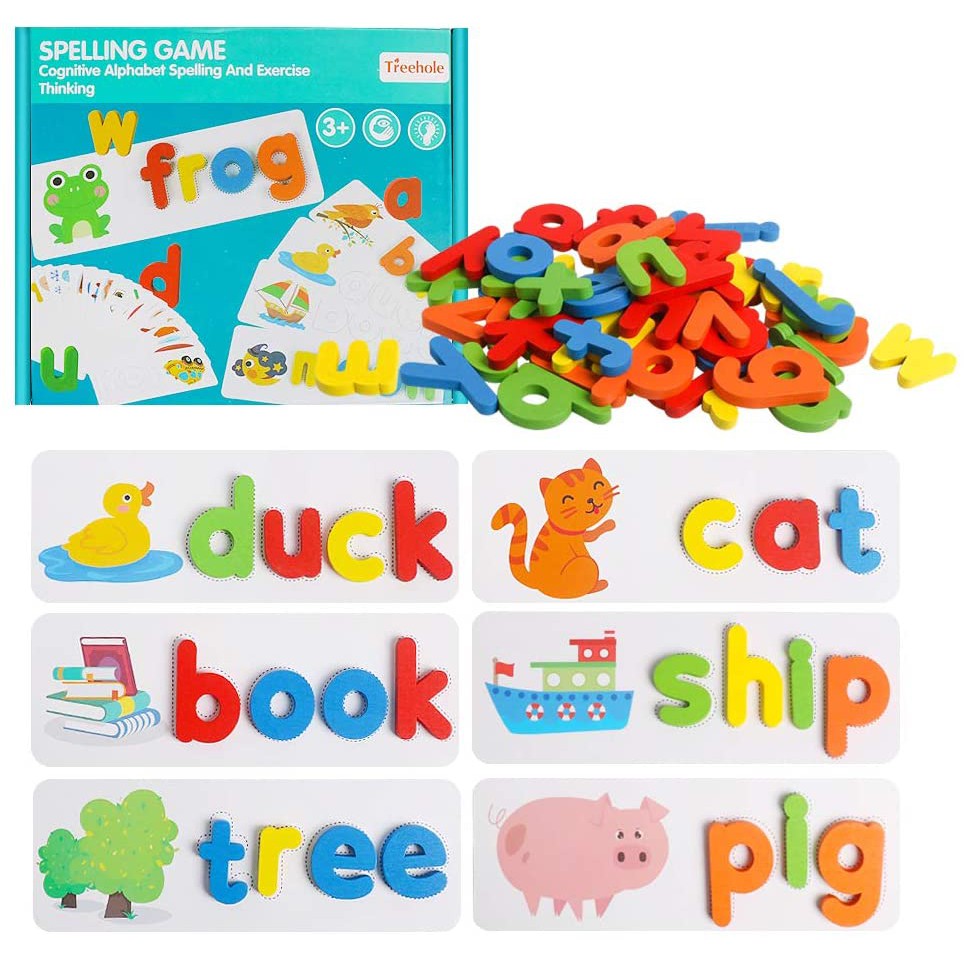 Wooden See and Spell Matching Letter Puzzle CVC Word Builder Sight Word ...