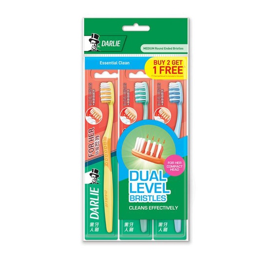 Darlie Toothbrush For Her Dual Level Bristles Soft ( 3's/Pkt ) | Shopee ...