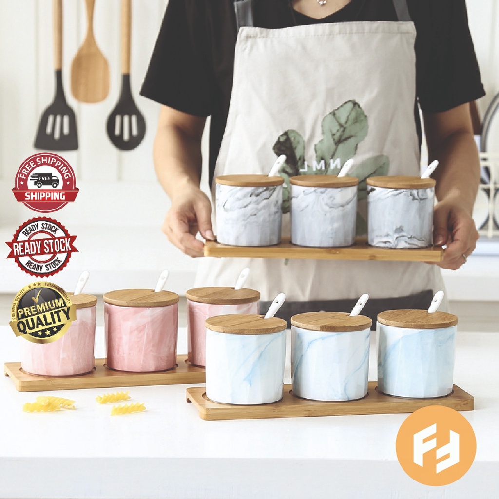 Nordic Marble Series Luxury Kitchen Ceramic set Seasoning spice jar ...