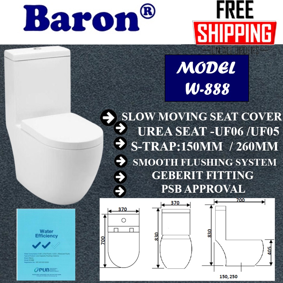Baron Toilet bowl W888 | Available in 150mm and 250mm | one piece ...