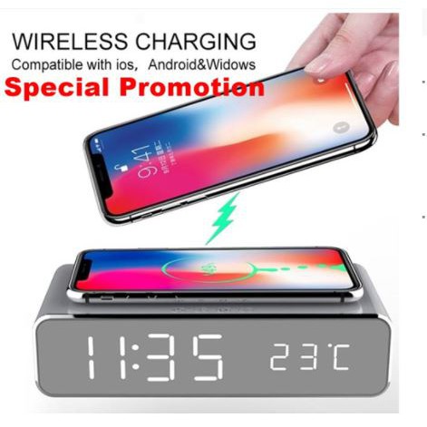 Wireless Charger LED Electric Alarm Clock 2 in 1 Digital Desktop ...